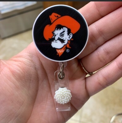 Oklahoma State university badge holder OSU pride ID Reel RetRactable | eBay
