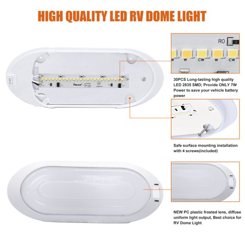 Facon 12V LED RV Interior Ceiling Oval Pancake Light with Switch Warm ...