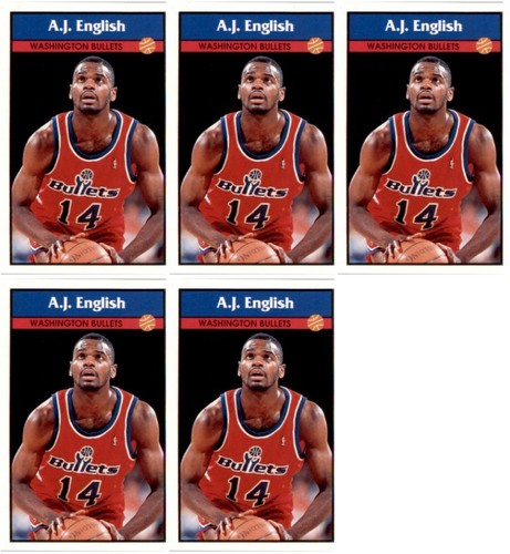 (5) 1992 Panini Stickers #191 A.J. English Washington Bullets Card Lot ...