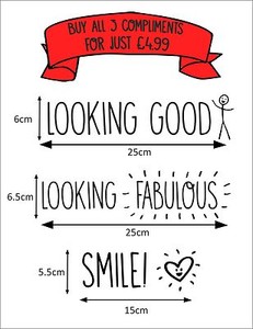 COMPLIMENTING MIRROR STICKERS Looking Good/Fabulous/Smile - Cute ...