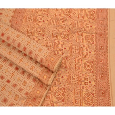 Sanskriti Vintage Indian Cream Sarees 100% Pure Silk Woven Fabric ...