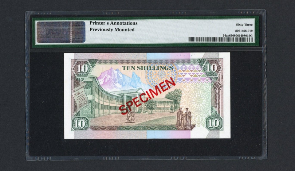 KENYA SPECIMEN Banknote P24as , 1989 , 10 Shillings , PMG 63 UNC | eBay
