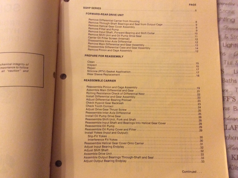 1984 Rockwell Field Maintenance Manual No 5D SQHP Tadem Hypoid Amboid ...