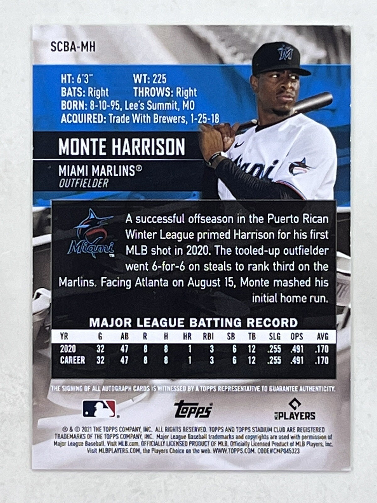 2021 Topps Stadium Club - Autographs #SCBA-MH Monte Harrison, Monte ...