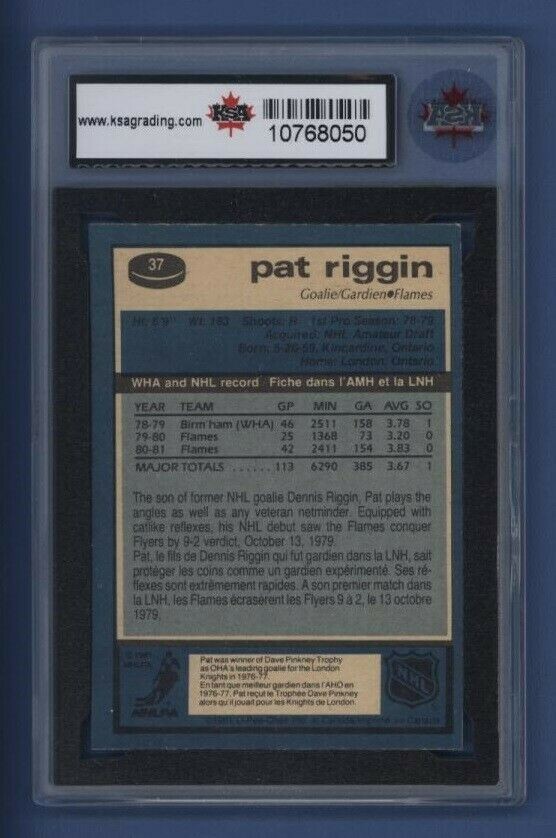 1981-82 OPC #37 PAT RIGGIN (rc) KSA 8.5 NMM+ Calgary Flames *ROOKIE ...