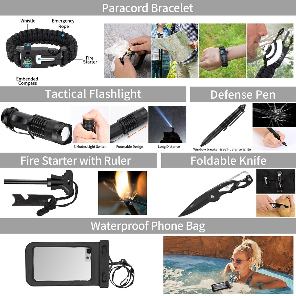 142pcs Survival Kit, Professional Survival Equipment with Molle Pouch ...