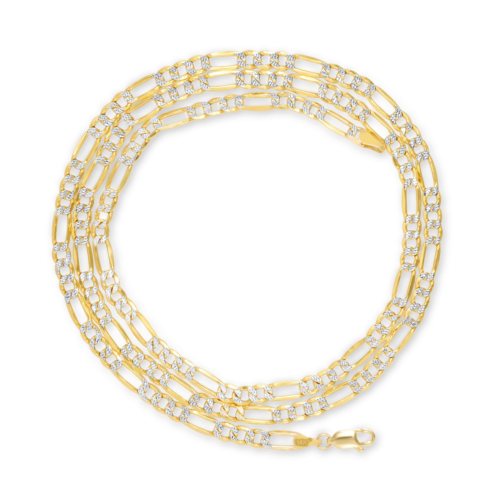 14K Yellow Gold Solid 5mm Mens Diamond Cut Pave Figaro Chain Necklace ...