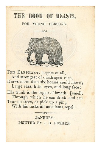 RUSHER, JOHN GOLBY (1784-1877) The book of beasts, for young persons ...
