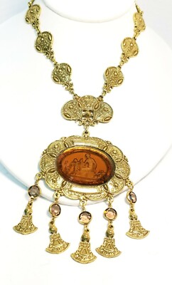 Stunning Unsigned Goldette Intaglio Glass Necklace | eBay