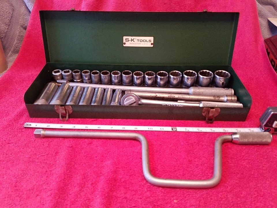 SK TOOLS SK WAYNE SK 1/2" DRIVE SAE SOCKET SET 27 PC 12 PT W/METAL BOX ...