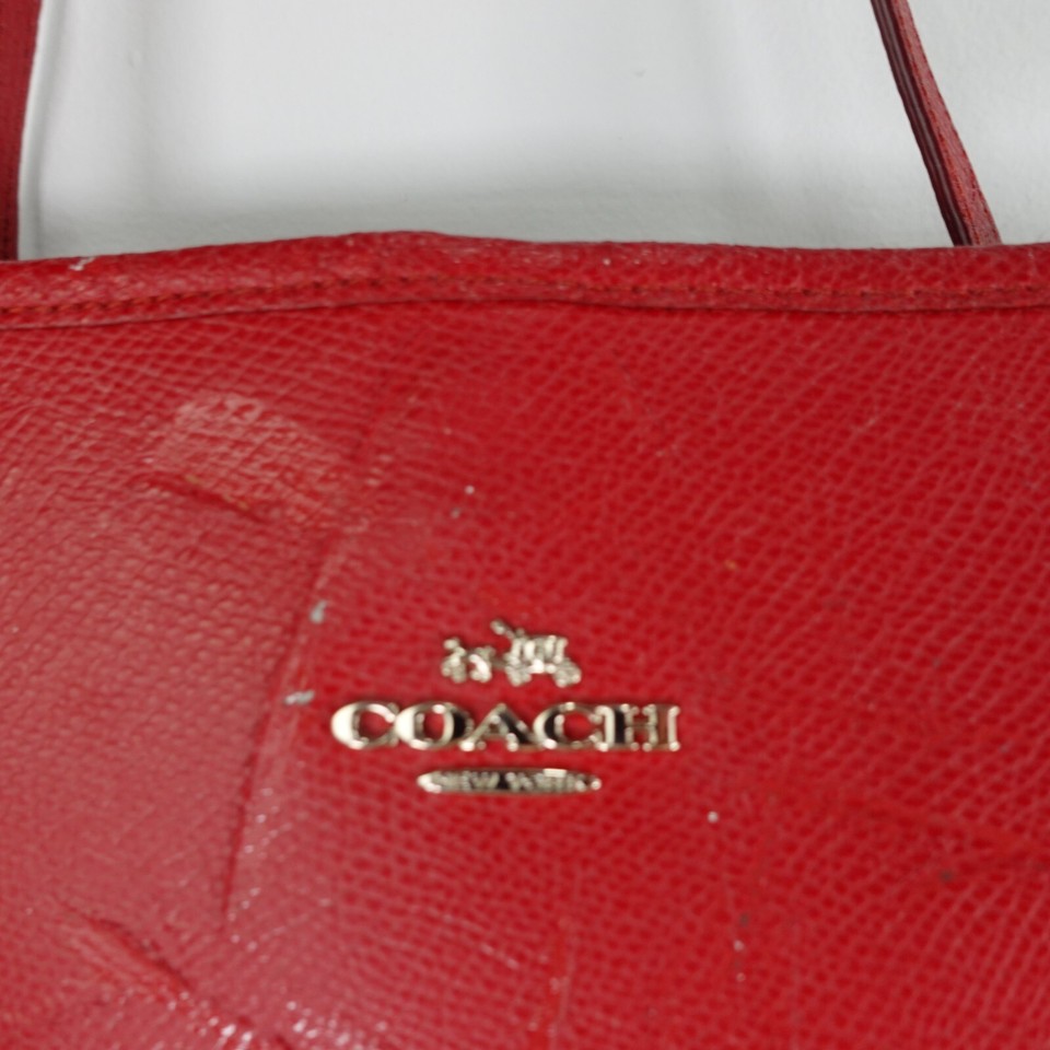 COACH Bag Leather Shoulder Purse Red City Zip Tote Shopper Crossgrain ...