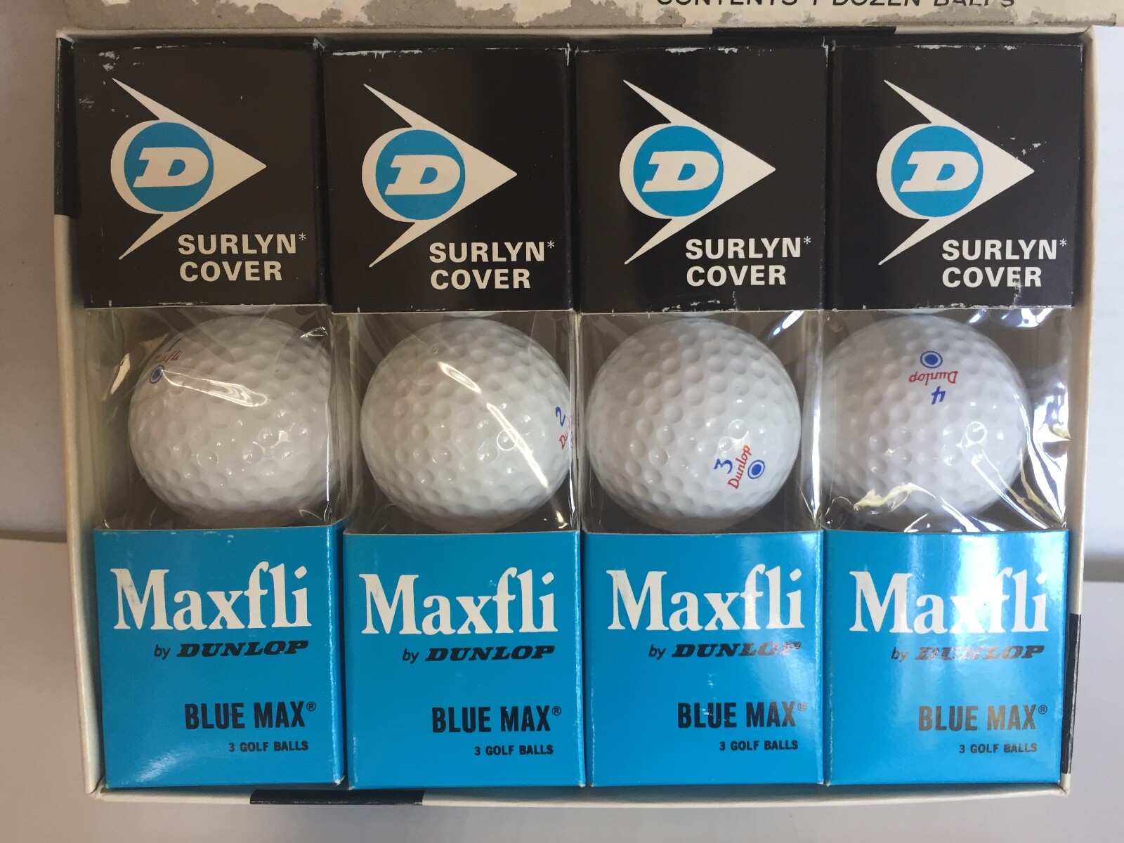 NEW Dunlop MAXFLI Surlyn Cover Blue Max Dozen 12 Golf balls Logo ...