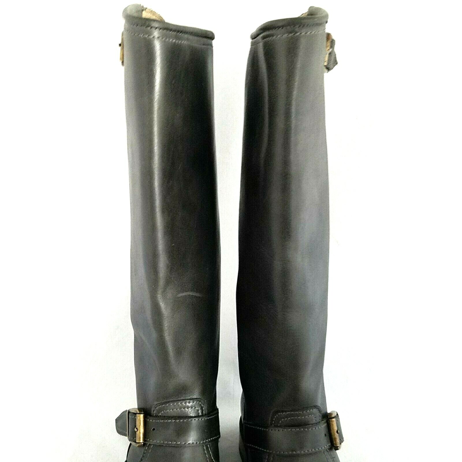SENDRA Tall Riding Boots Gray Leather Buckles Spain W… - Gem