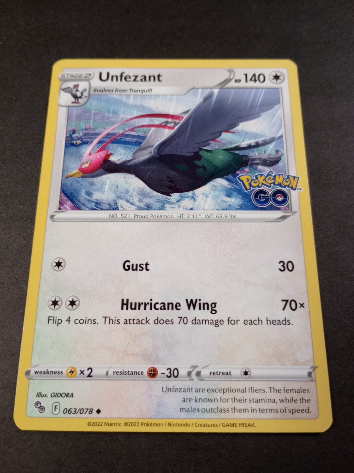 Pokemon Go Unfezant Uncommon Card 063/078 NM | eBay