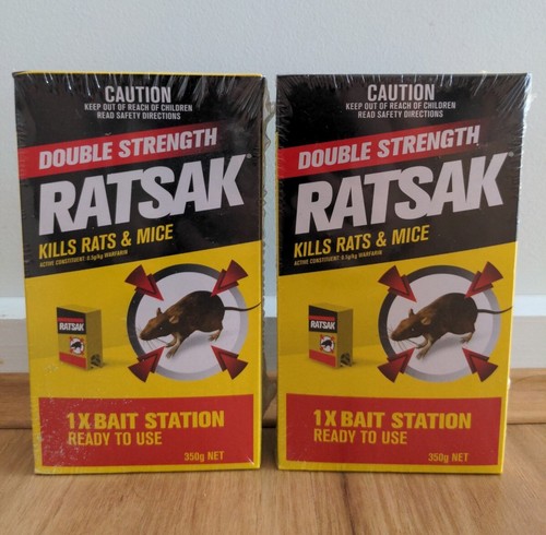 2x Ratsak Double Strength Kills Rat Mice Rodent Bait Trap Poison 350g ...