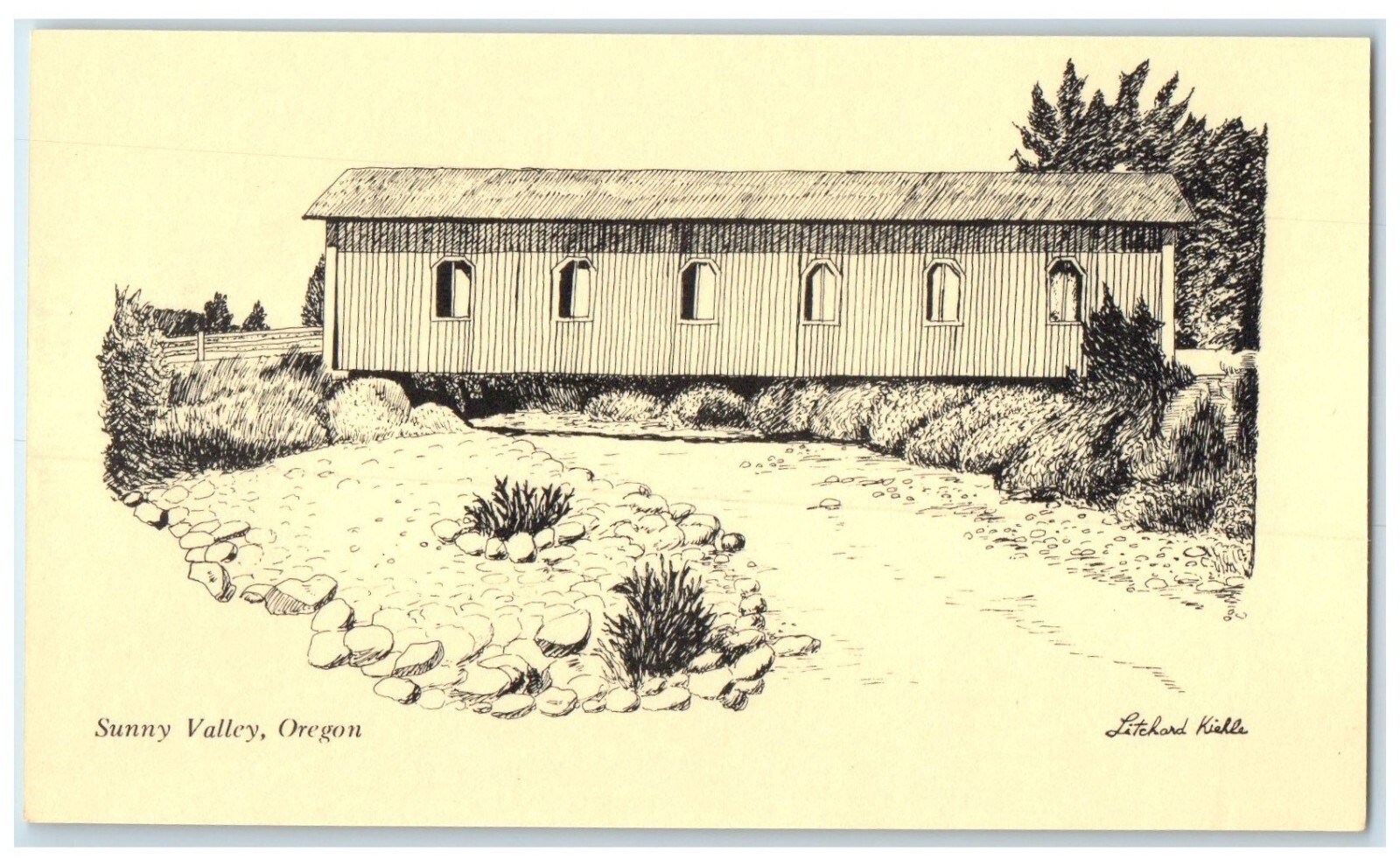 Covered Bridge Sunny Valley Oregon Litchard Kiehle Artist Signed ...