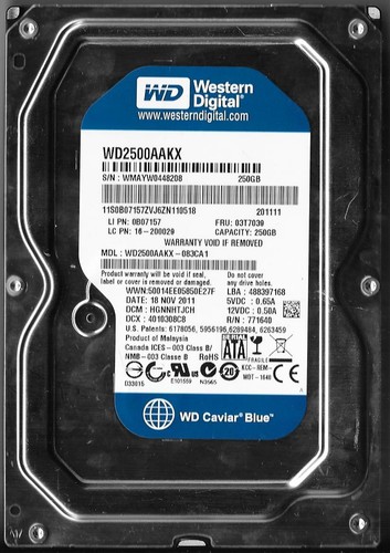 WESTERN DIGITAL WD2500AAKX-083CA1 250GB SATA HARD DRIVE DCM: HGNNHTJCH ...