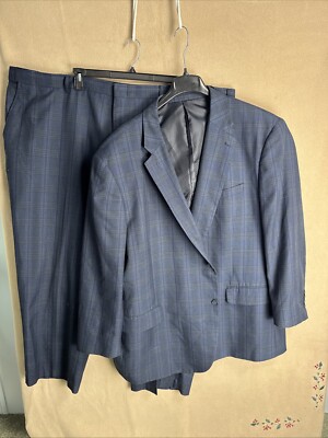 KS Signature Mens 60 BIG Blue Plain WindowPane 55x27.25 Two Button 2 ...