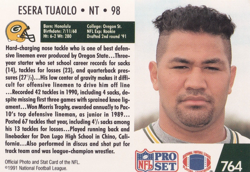 1991 Pro Set #764 Esera Tuaolo NFL Green Bay Packers + (Yes 4 Free ...