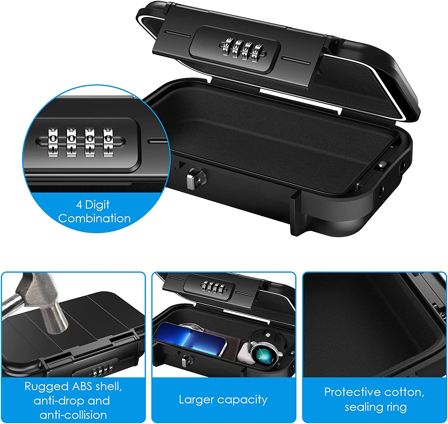 【New Version】 Portable Safe Box, Combination Security Case Lockbox with ...
