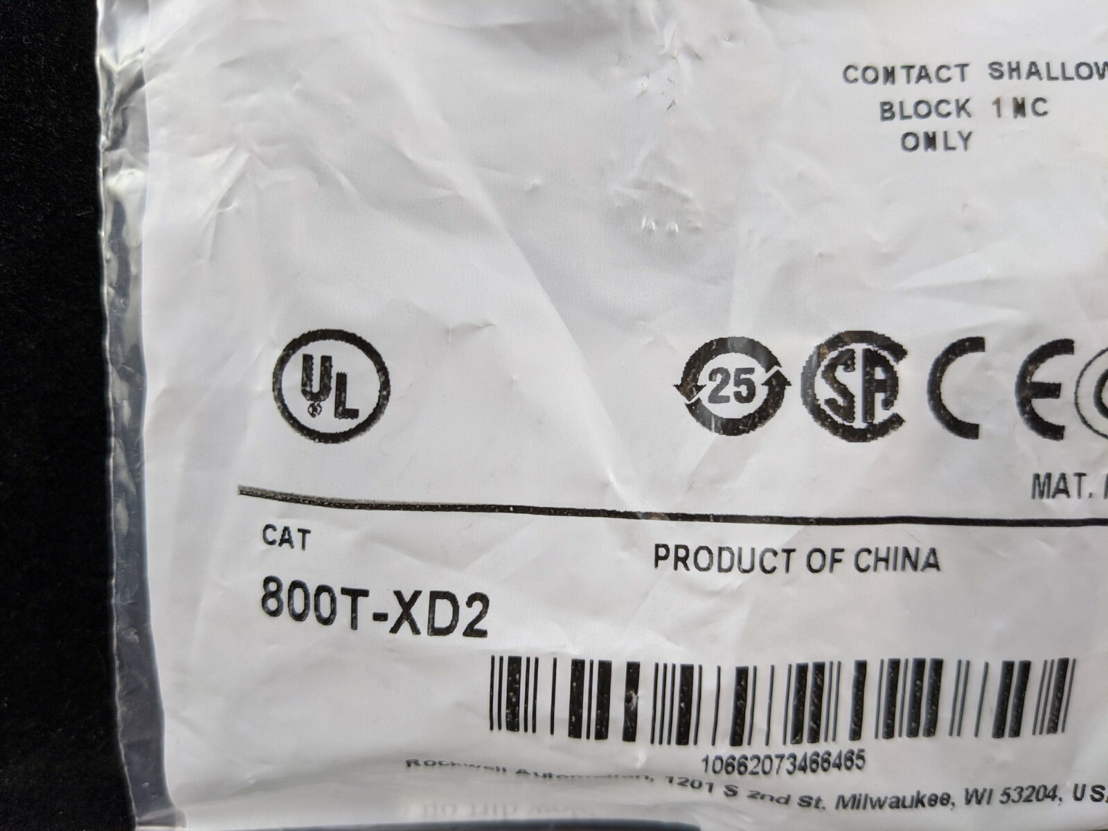 Allen Bradley 800T-XD2 Contact Block Shallow Block 1 N.C. | eBay