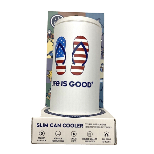 Life Is Good 12oz Insulated White Can Cooler Stainless Steel Flip Flop ...