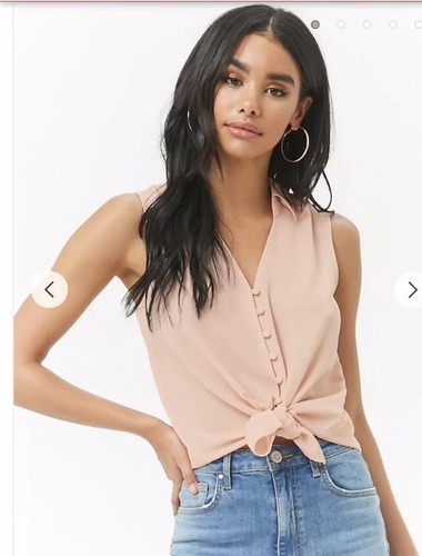 Forever 21 Small High-Low Sleeveless Chiffon Blush Pink Button Down Blouse | eBay