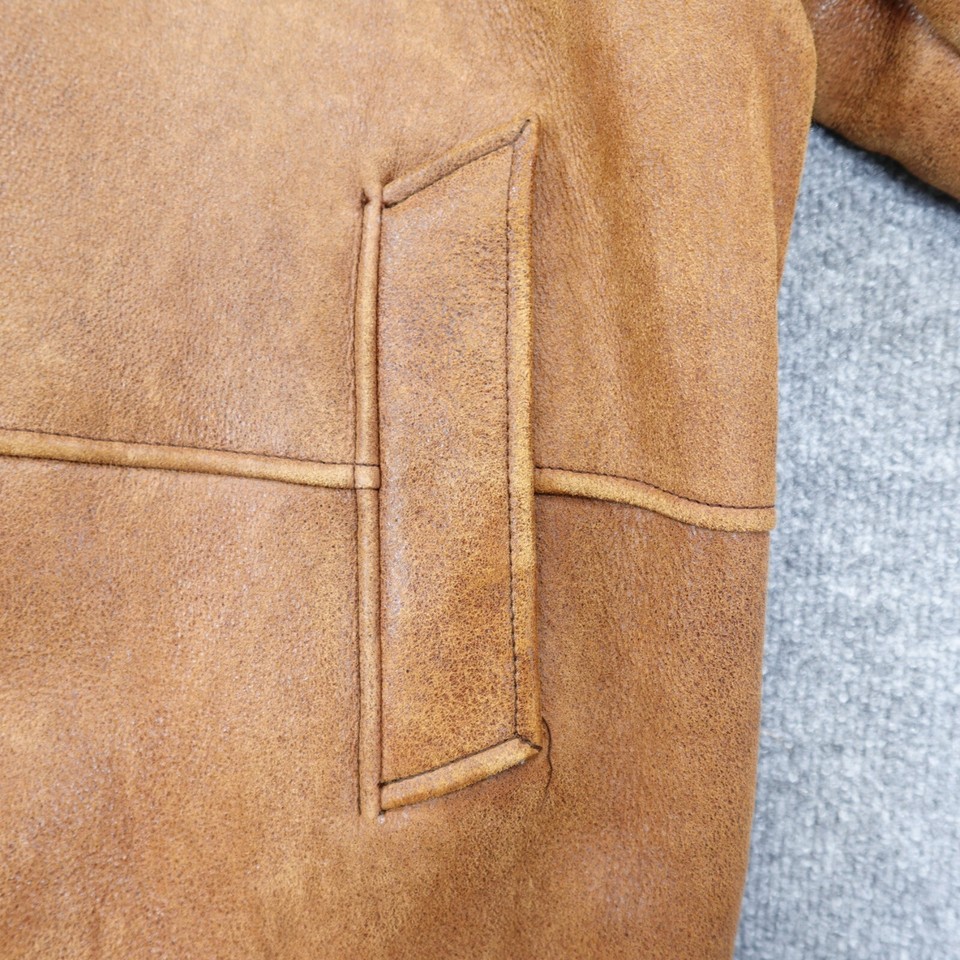 Orvis Coat Men 3XL Brown Leather Lambskin Shearling Heavy Jacket Double ...