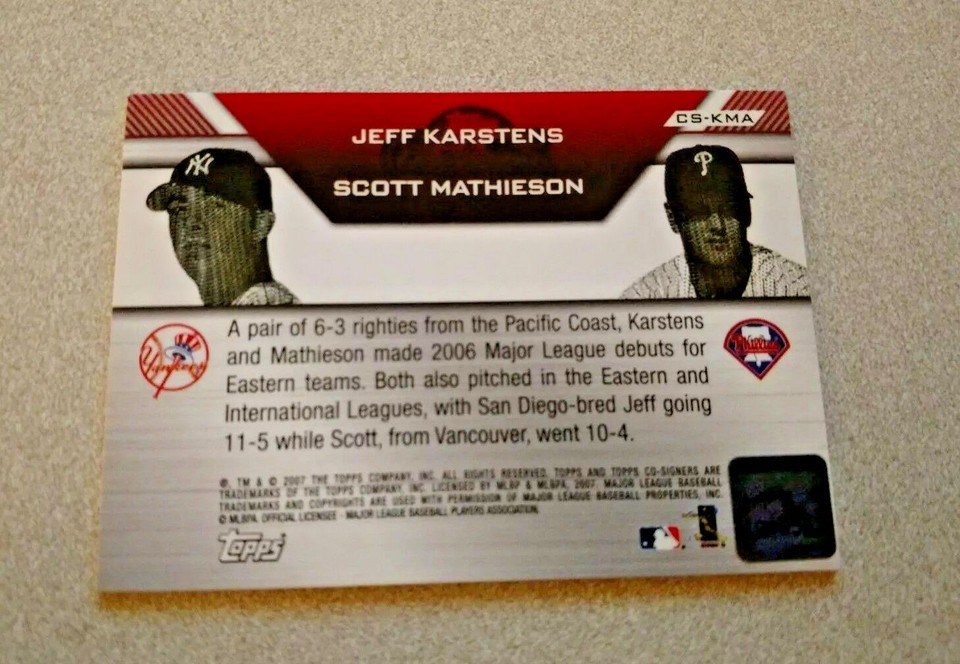 2007 Topps Co-Signers Autographs #CS-KMA Jeff Karstens Scott Mathieson ...
