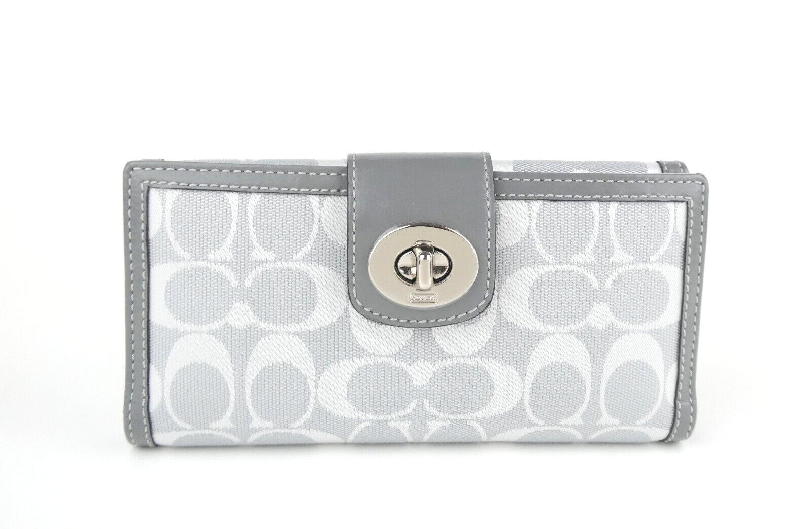 Coach Signature Gray Turnlock Checkbook Wallet - Gem