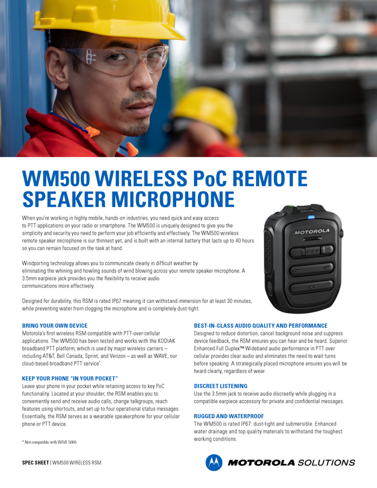 WM500 PMMN4127 Motorola BT Wireless RSM for ION, EVOLVE, R7, WAVE ...