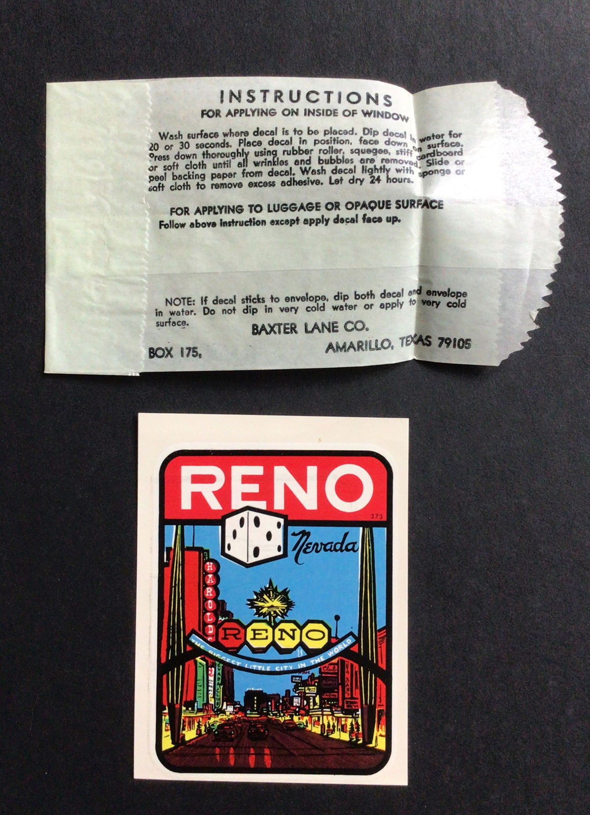 Vintage Reno Nevada souvenir travel decal sticker Baxter Lane co | eBay