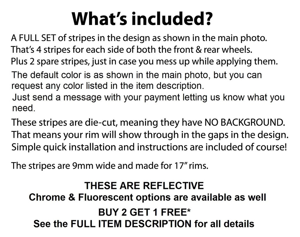 White Reflective Motorcycle Rim Stripes Wheel Decals Tape Stickers Car ...