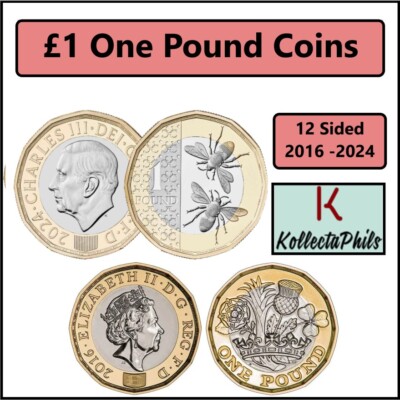 £1 One Pound Coin 2016 to 2024 Floral / Bees BUNC PROOF & LEFTY Types ...