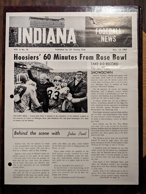 1967 Indiana Hoosiers Football magazine vs Michigan State John Pont Big ...