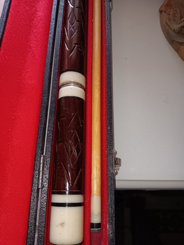 VINTAGE BILLIARDS POOL CUE STICK 4 PIECE CARVED WITH CASE | eBay