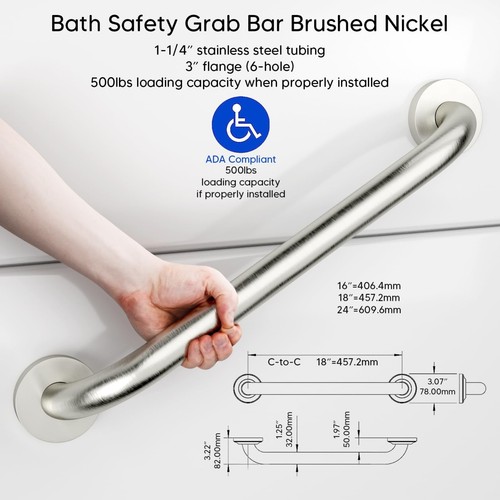18" Stainless Steel ADA Compliant Safety Grab Bar for Bathroom Support ...