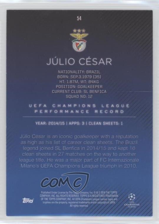 2015-16 Topps UCL Showcase Green /99 Julio Cesar #54 | eBay