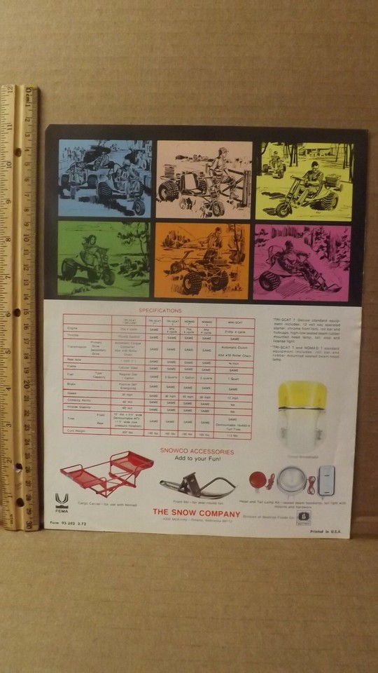 Vtg 1972 Snowco Three Wheeler Sales Brochure Tri-Scat 5 7 Nomad 5 7 ...