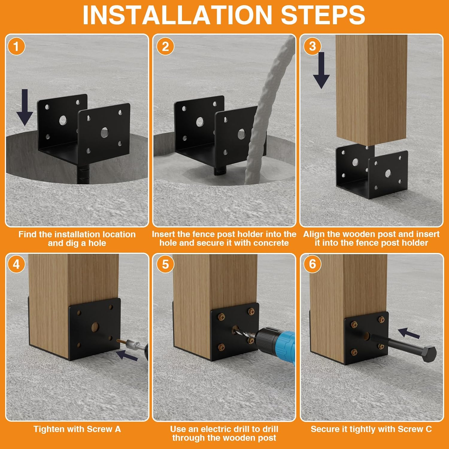 4X4 U Shape Fence Post Holder,8 Pack, Heavy Duty 13-GA Steel,Concrete ...