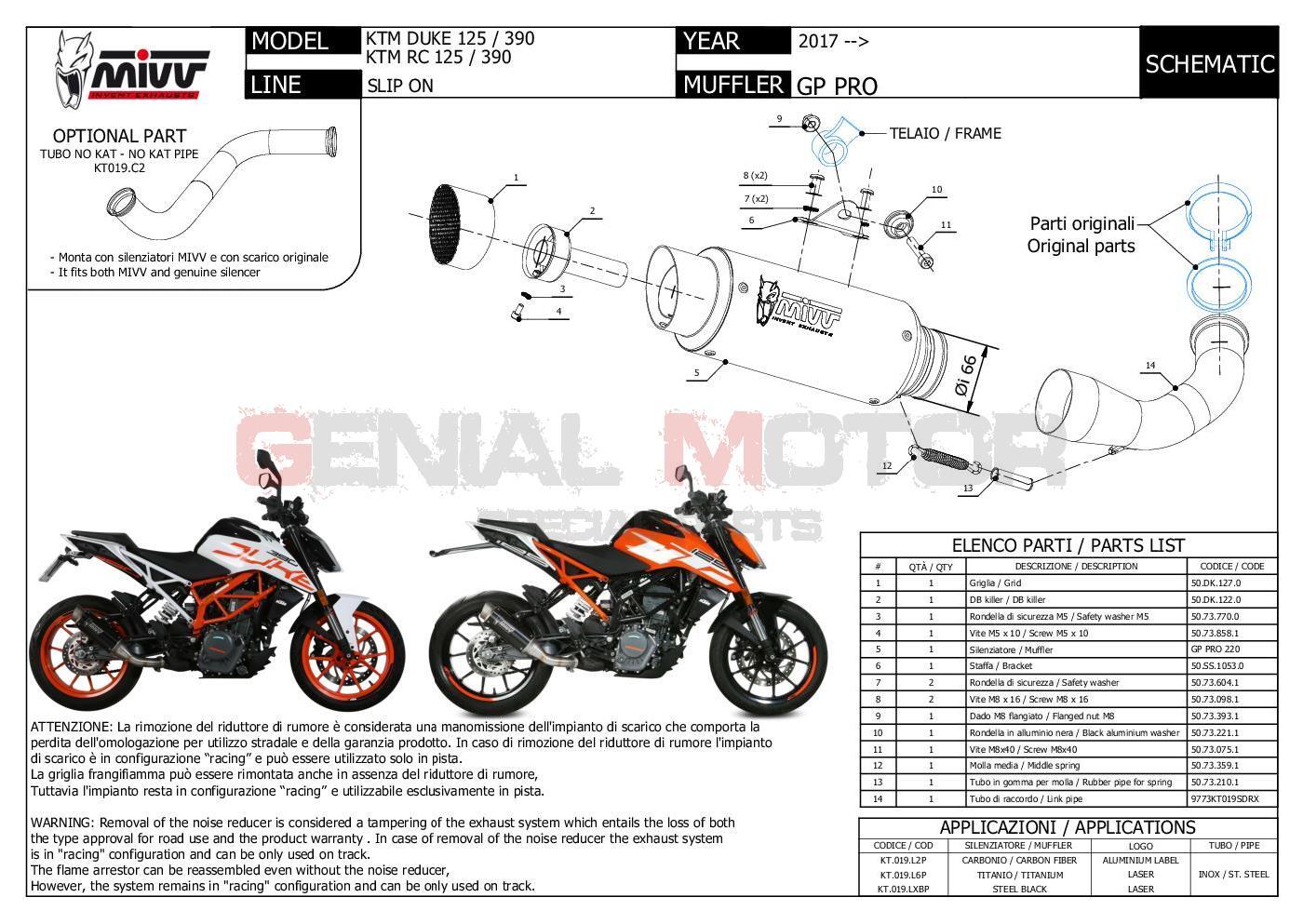 Mivv Exhaust Muffler GP PRO Black Inox black kat for KTM RC 125 2017 ...