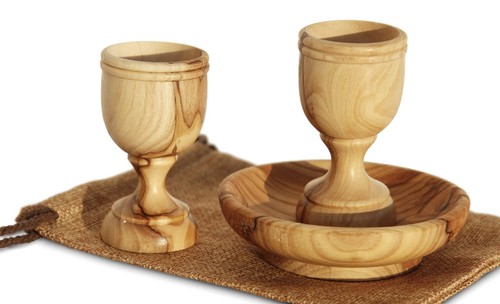 2 Small Communion Cups with Wooden Bread Tray in a Gift Bag. Hand ...