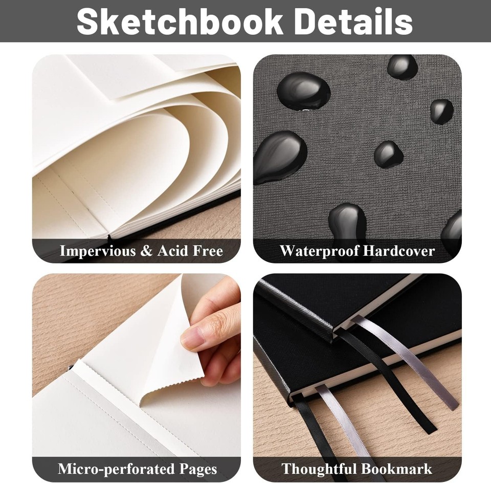 Hardcover Sketch Book 9" x 12", Sketchbook Drawing Pads, 160GSM Thick ...