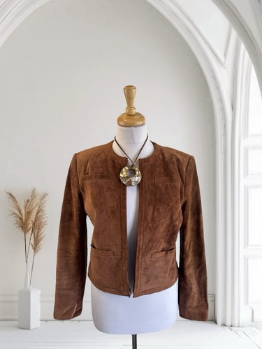 Western Boho Suede Leather Jacket Brown Cropped Fall Tailored Style ...