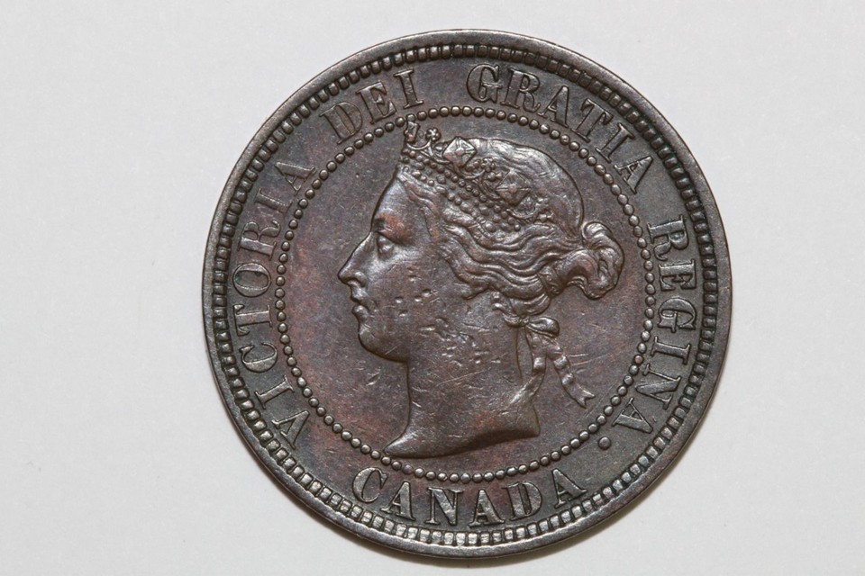 An 1882 H Damaged Obverse Canada One Cent Piece That Grades Extra Fine ...