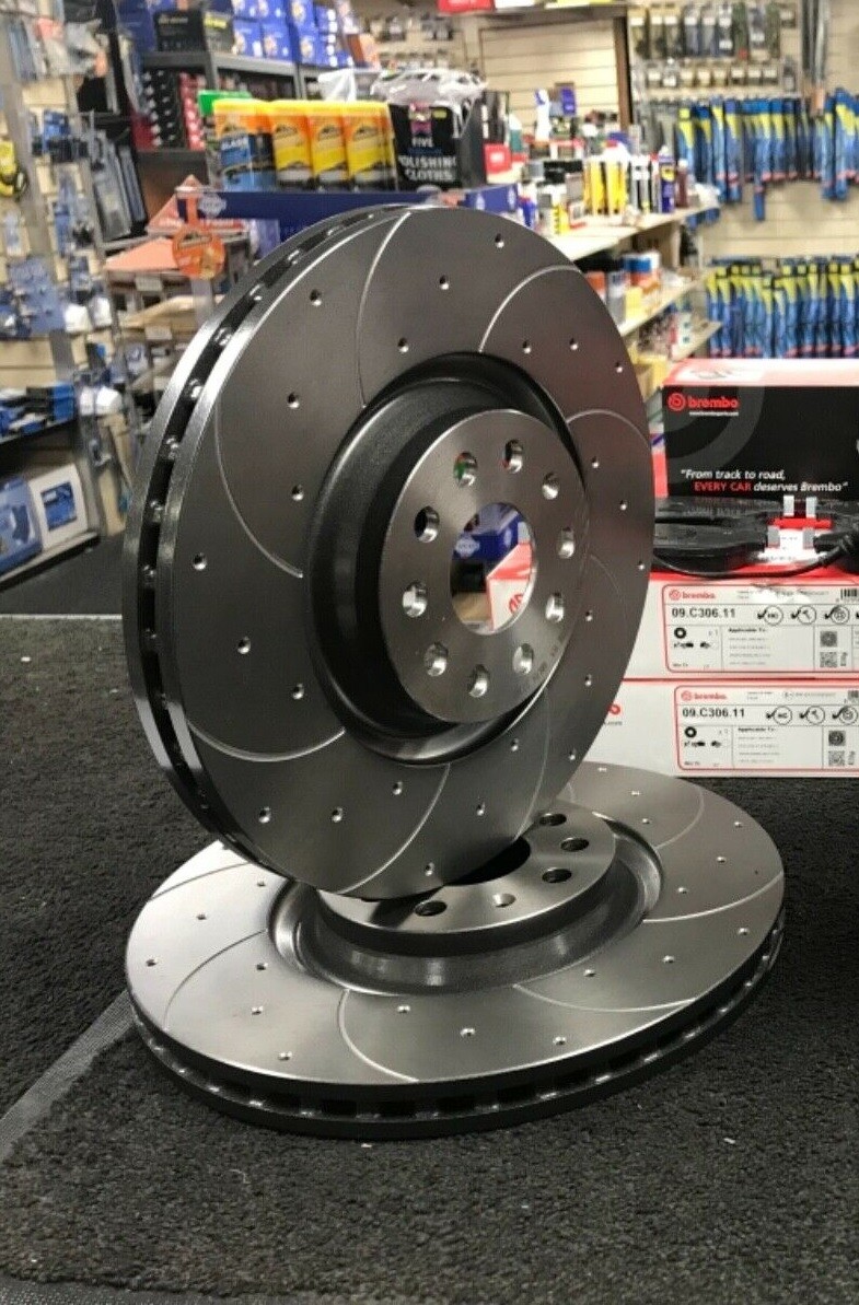 GOLF MK7 GTD GTI PERFORMANCE 340MM BRAKE DISCS BREMBO DRILLED GROOVED ...