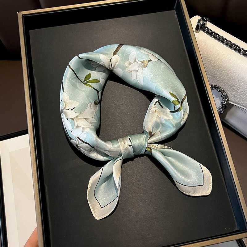 100% Silk 21" Square Scarf Women Neckerchief Wrap Kerchief Bandana Blue ...