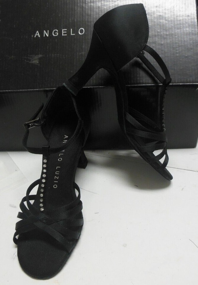 NEW/box Angelo Luzio Tstrap Ballroom Shoe Black 101L "Rita" 2.5" heel ...