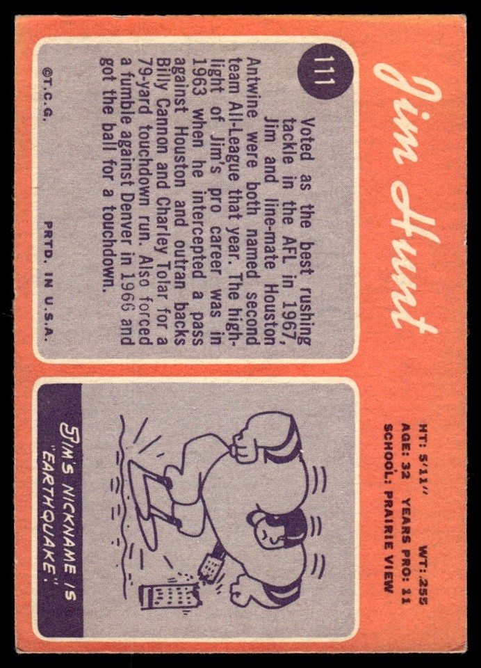 1970 Topps Jim Hunt Boston Patriots #111 | eBay