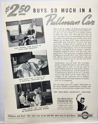 1937 Pullman Car Railroad Train Vintage Print Ad Poster Man Cave Art ...